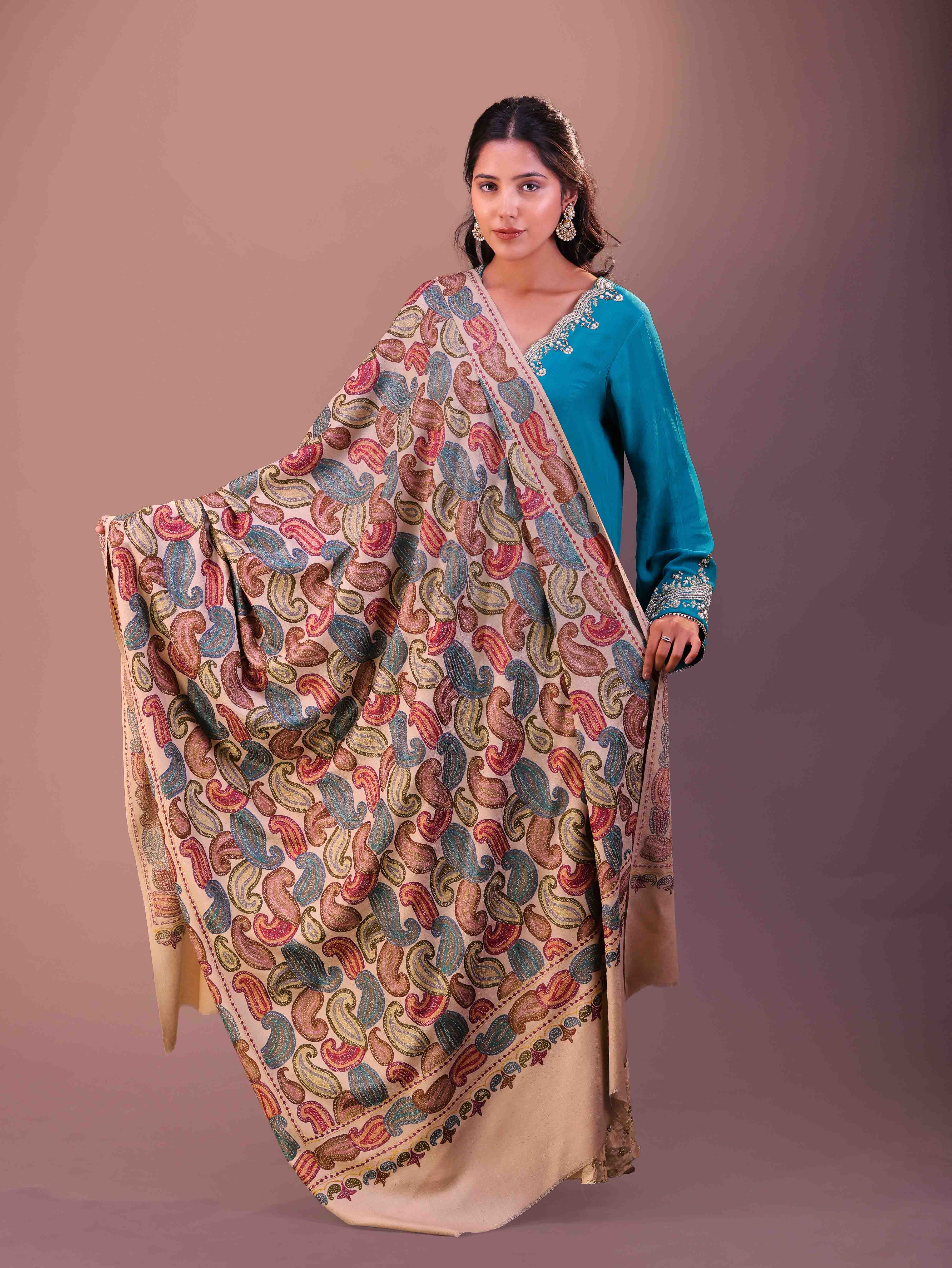 Fine Wool Multiple Paisley Embroidery Shawl – The Shawl Studio