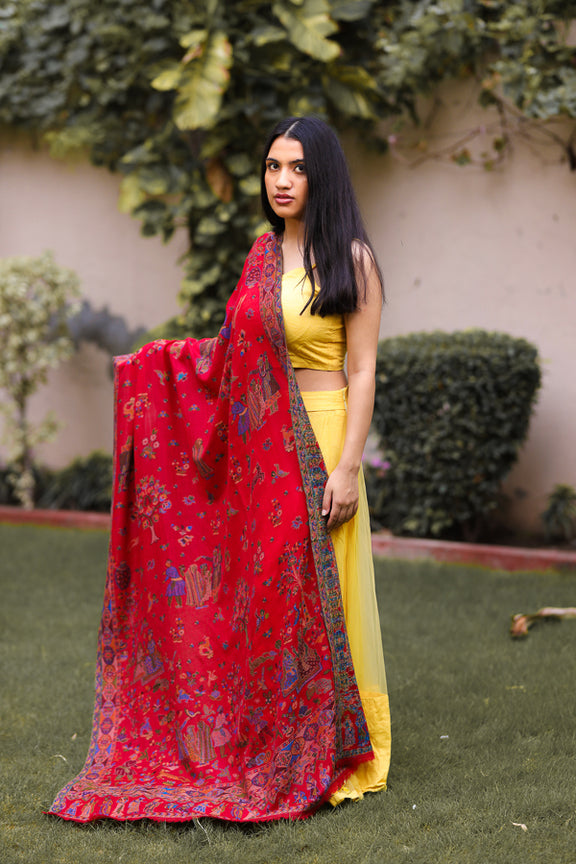 Fine Wool Tree Kani Maroon - womens kani, wool, Kalamkari - The Shawl ...