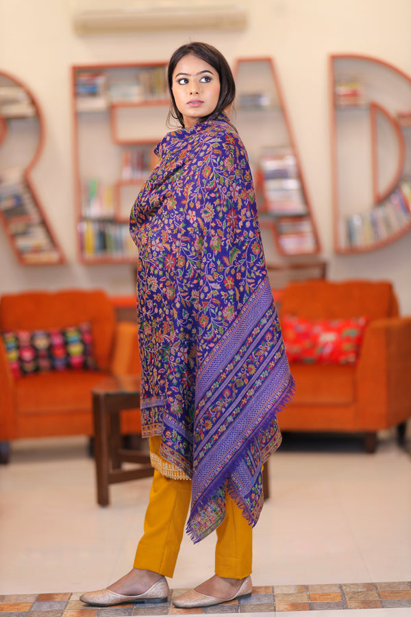 Blue Multi-Coloured Kani Border Palla - womens kani, blue, - The Shawl ...